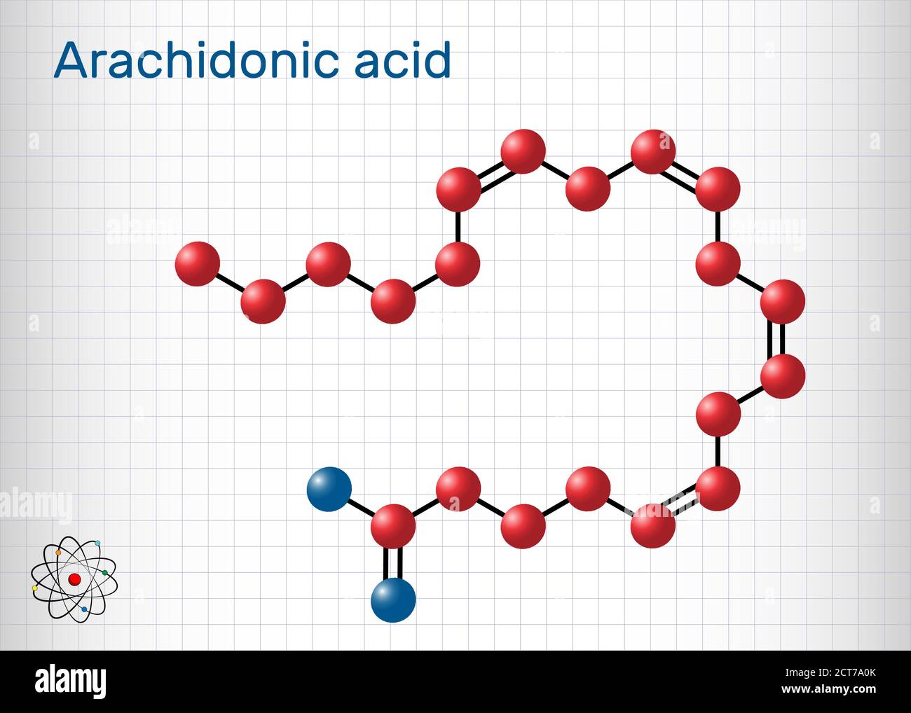 Arachidonic acid, AA, ARA molecule. It is unsaturated omega-6 fatty ...