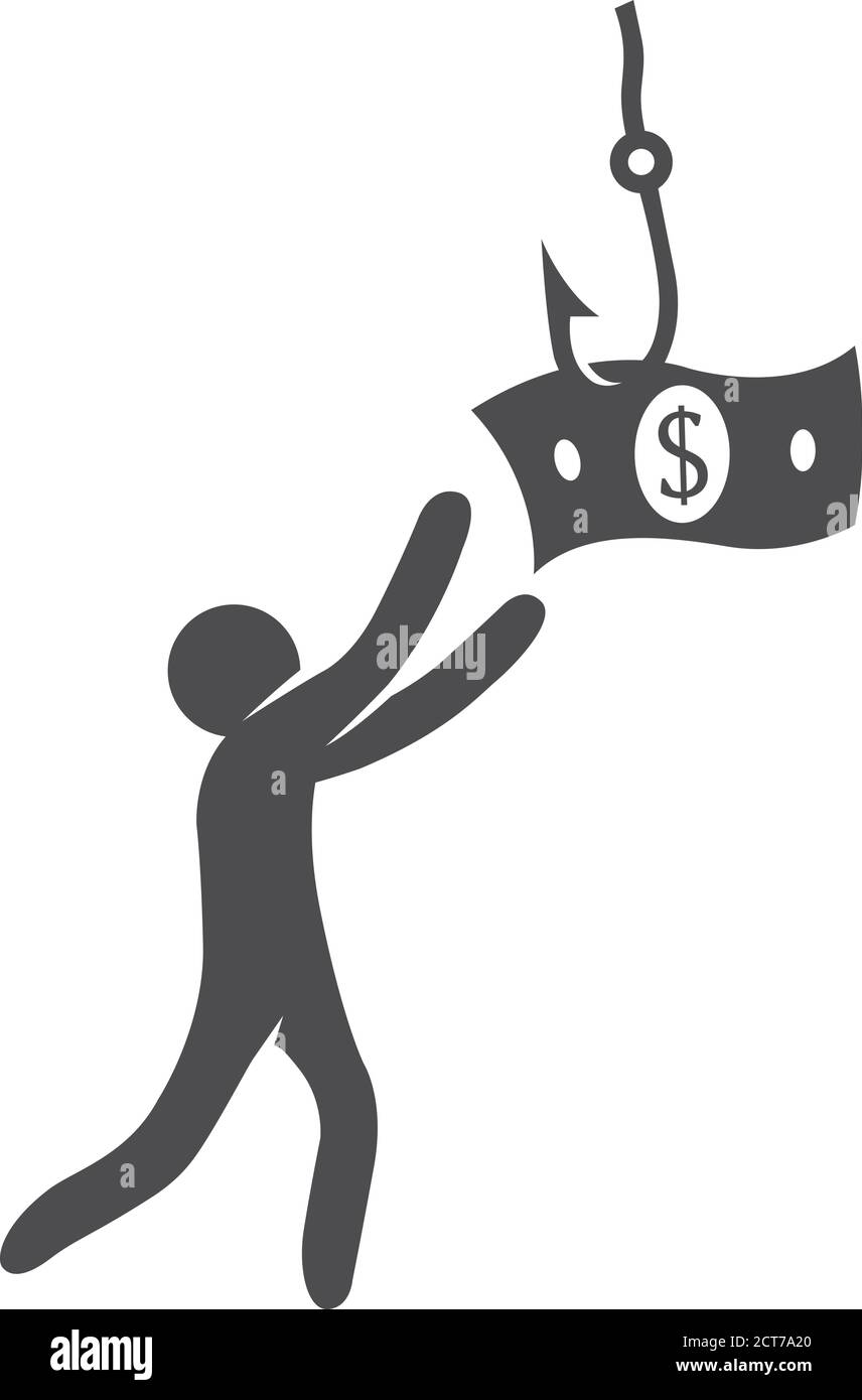 Man chasing dollar bait icon in black and white. Vector illustration ...