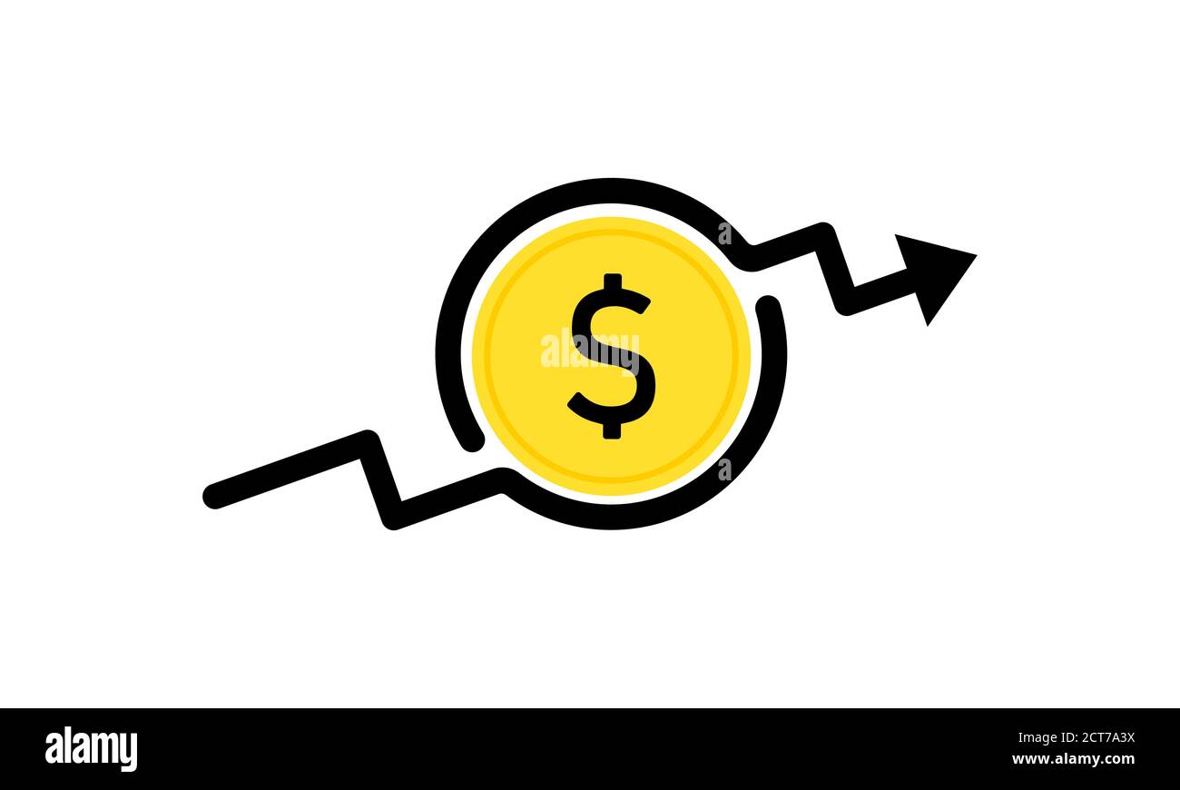 Dollar increase sign. Coin icon. Money arrow up. Economy stretching ...