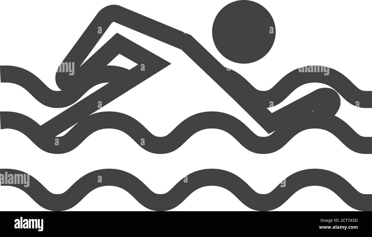 Man swimming icon in thick outline style. Black and white monochrome ...