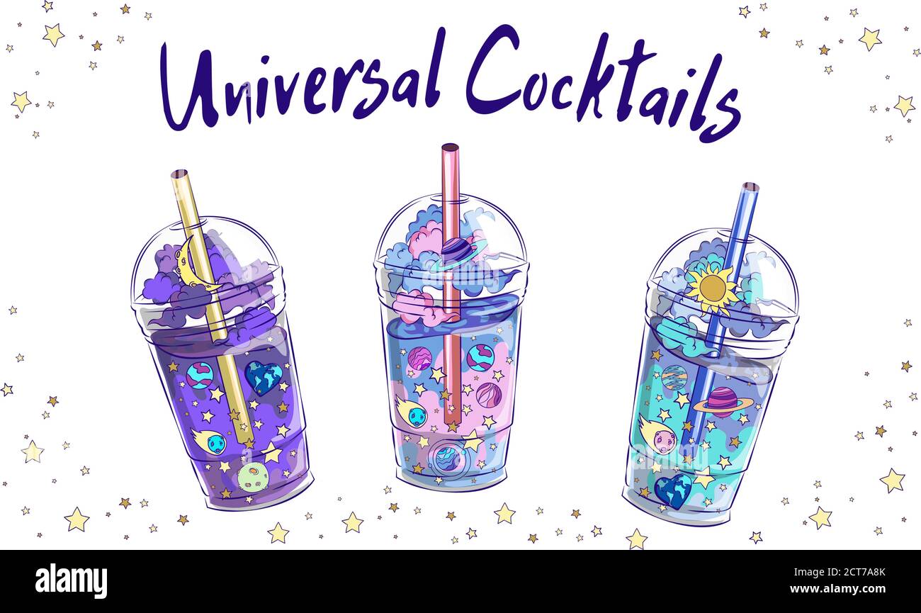 Universe Cocktails, With a glass of drink and the night sky with ...