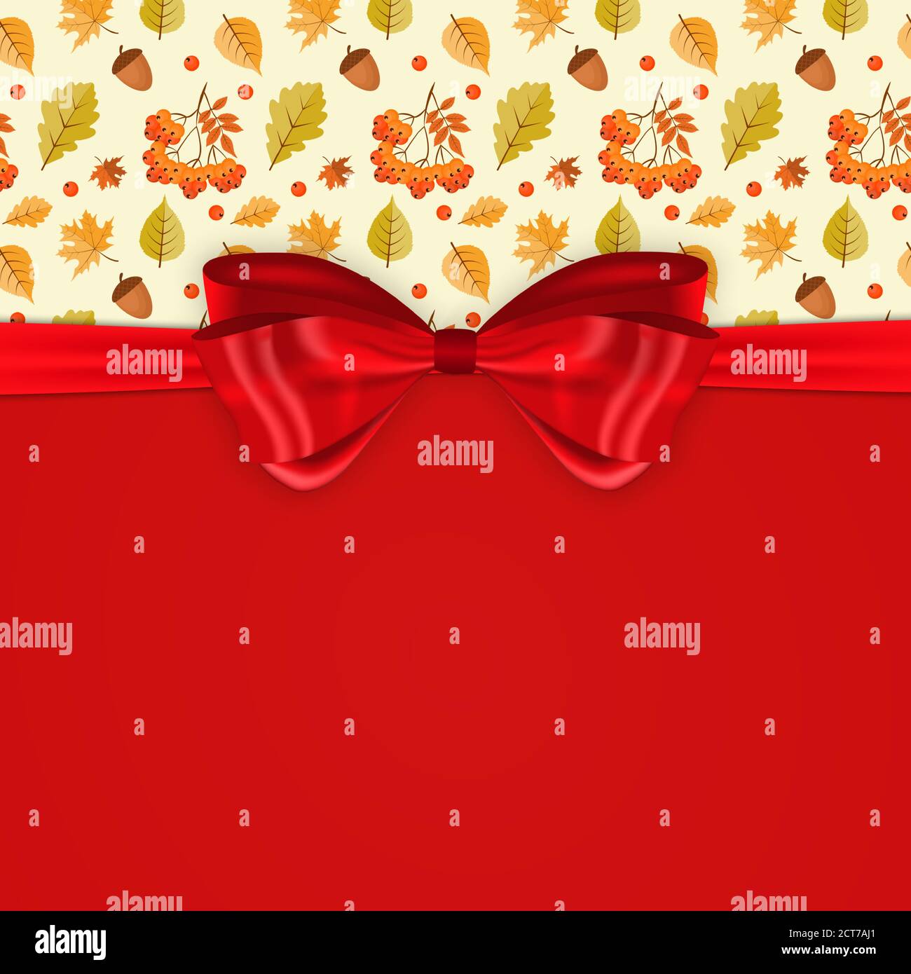 Beautiful Background with Autumn Falling Leaves, Red Bow and Ribbon ...
