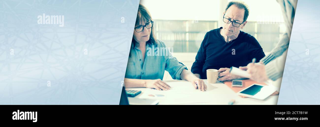 Business people working together in office, post processing. panoramic ...