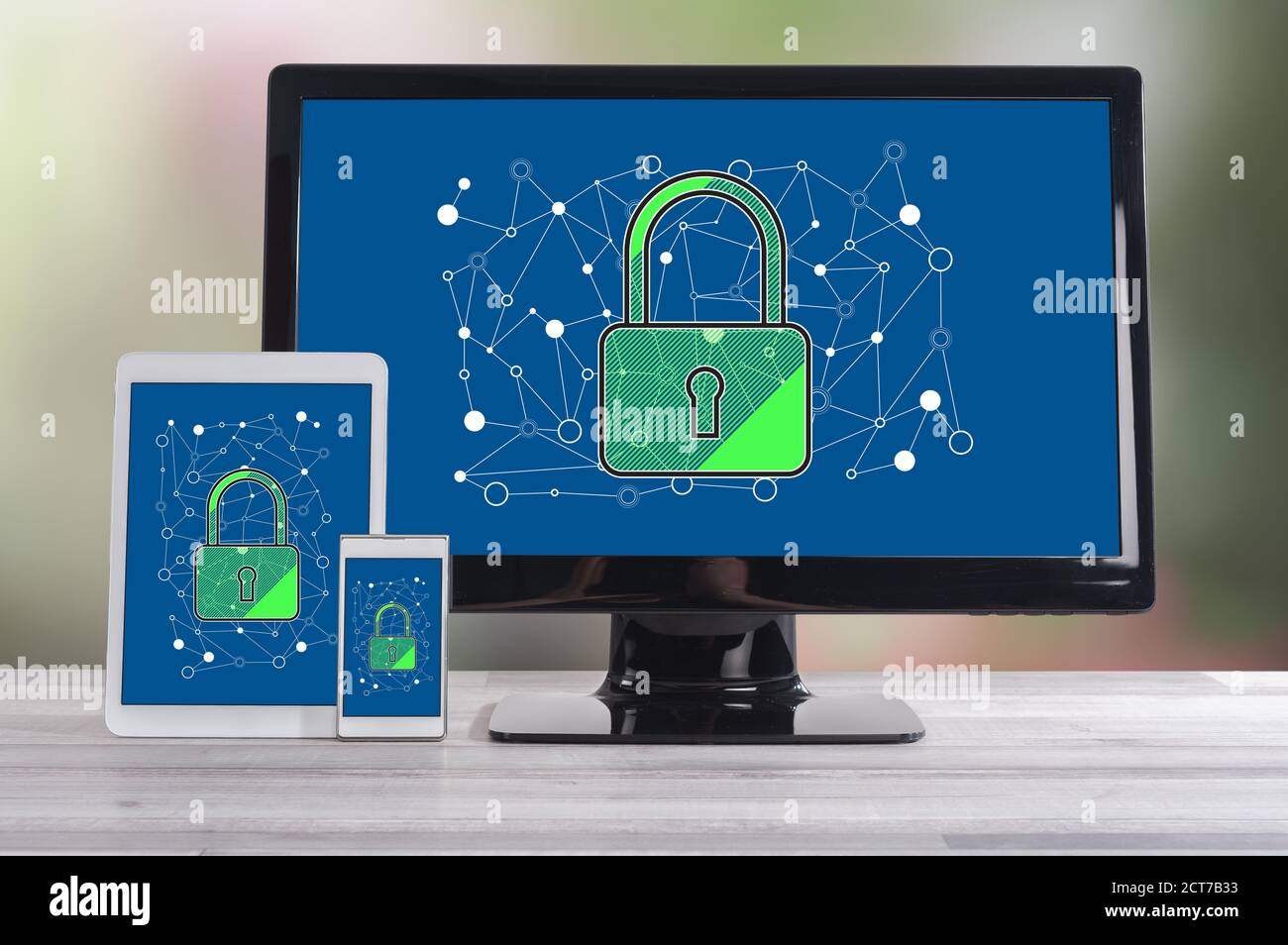 Network safety concept shown on different information technology ...