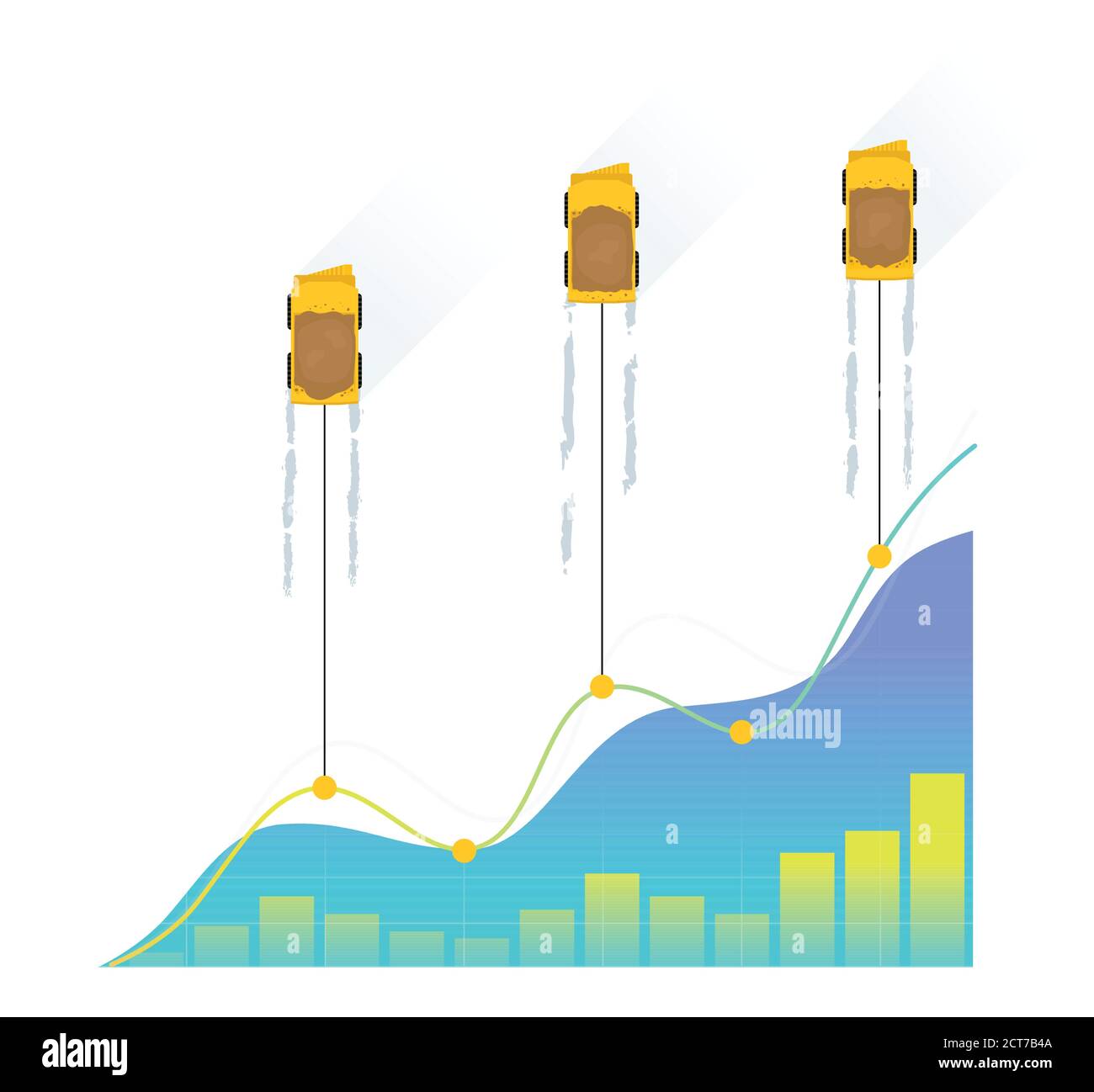 Industrial mining dump truck pulling line chart. Stock market business ...