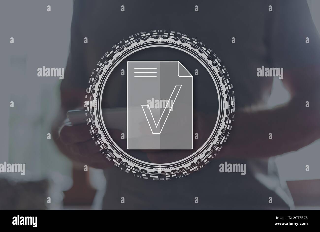 Document validation concept illustrated by a picture on background ...