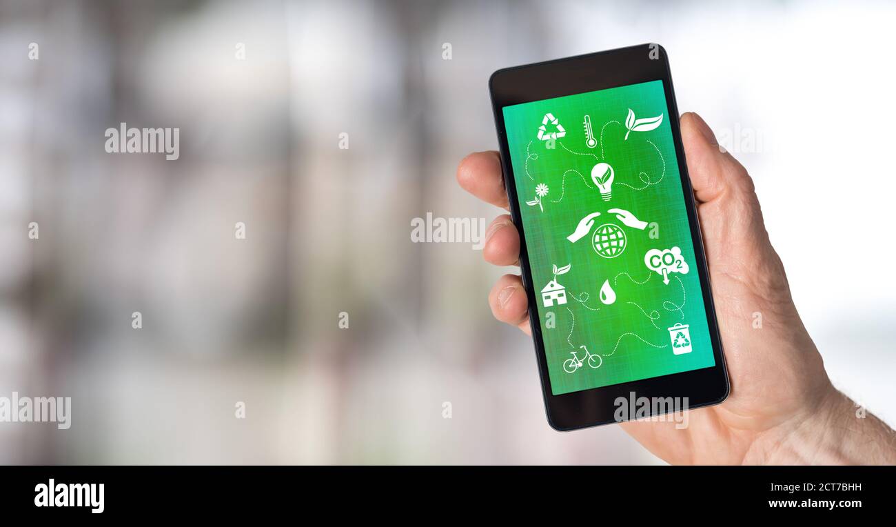 Smartphone screen displaying an environment protection concept Stock ...