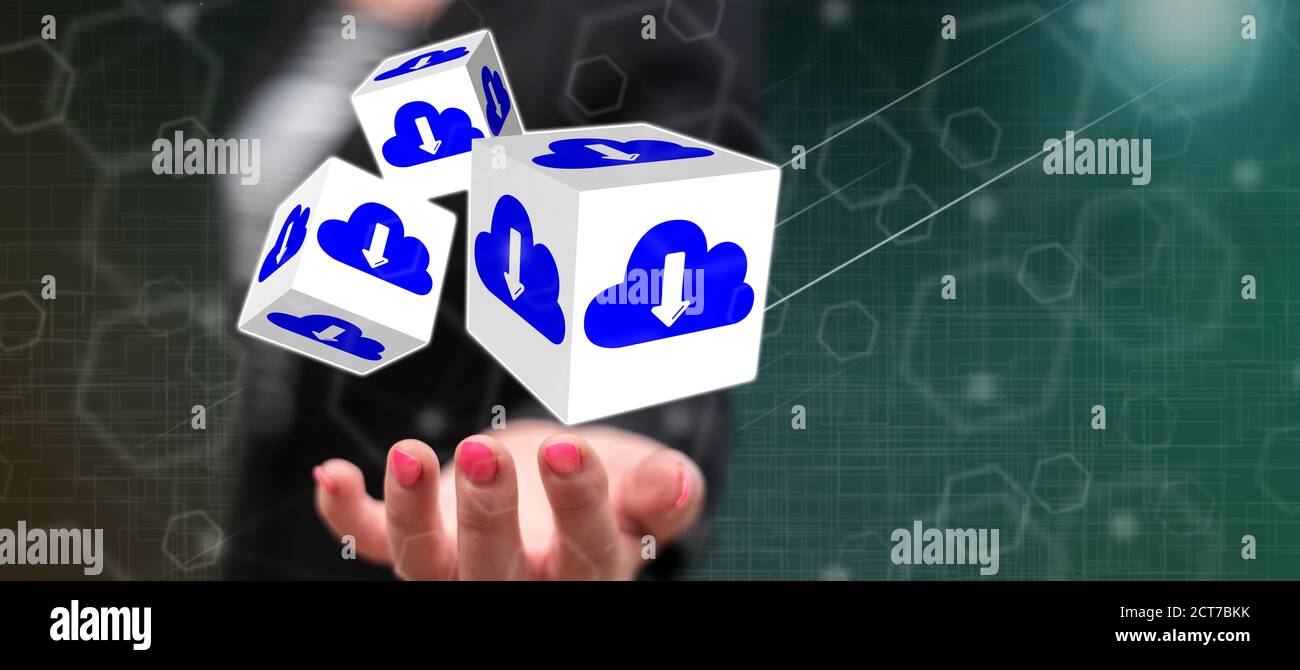 Data download concept above the hand of a woman in background Stock ...