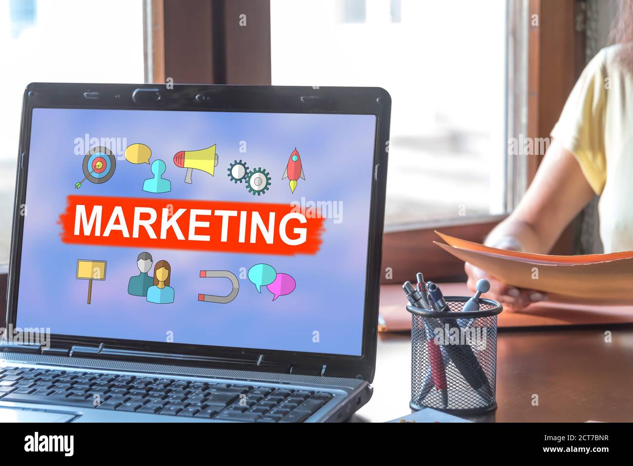 Laptop screen displaying a marketing concept Stock Photo - Alamy