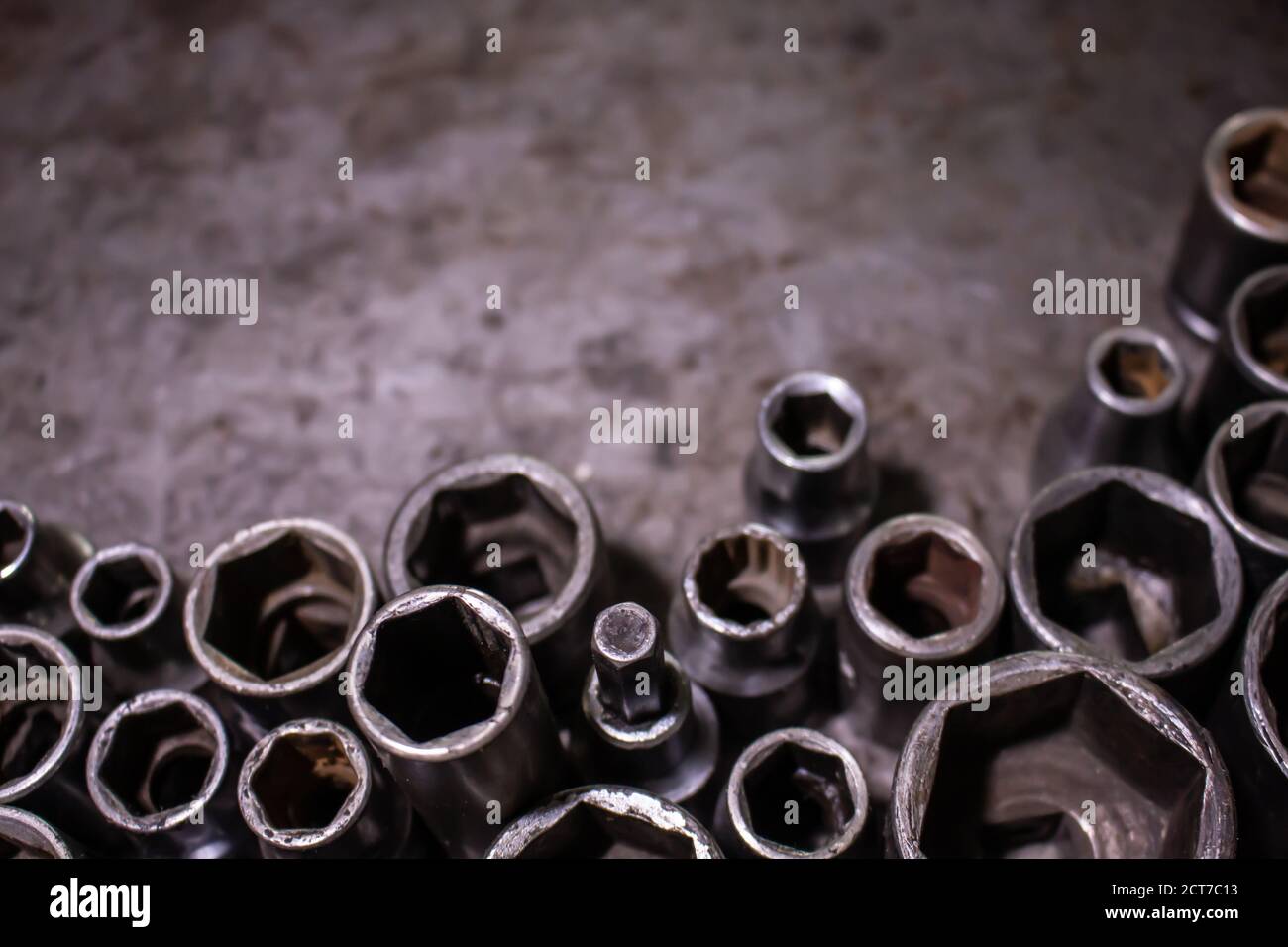 Mechanic tools set on metal background. Vintage style image of blank ...