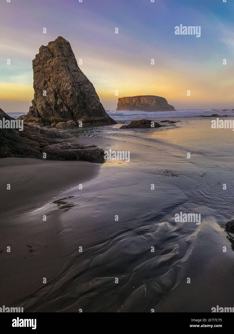 Towering majestic sea stacks at the Oregon Coast at sunset Stock Photo ...