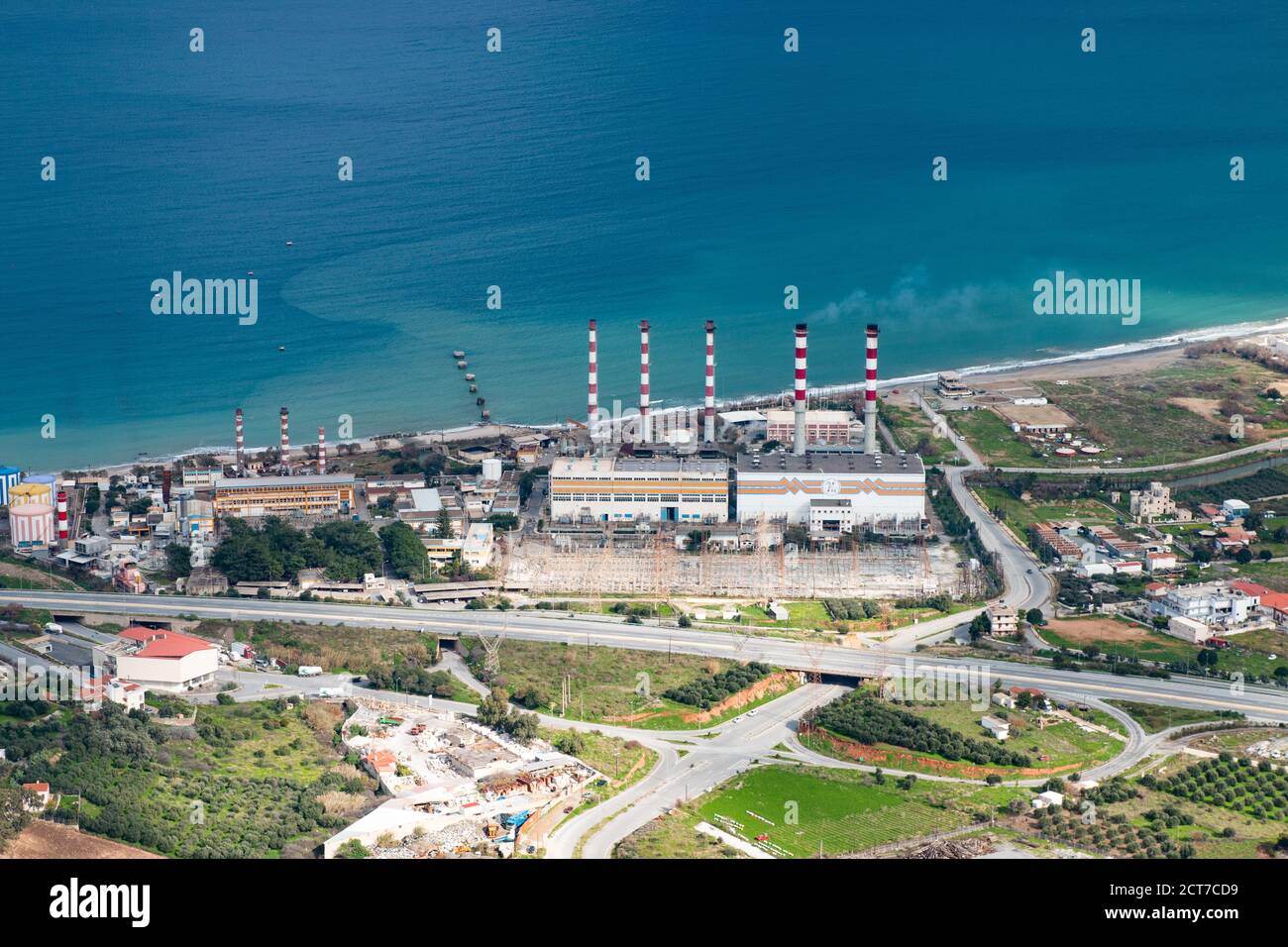 Electricity power plant on sea background. ELECTRICITY FACTORY ...