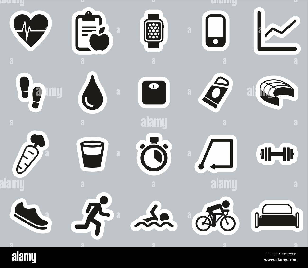 Activity Tracker Icons Black & White Sticker Set Big Stock Vector Image ...