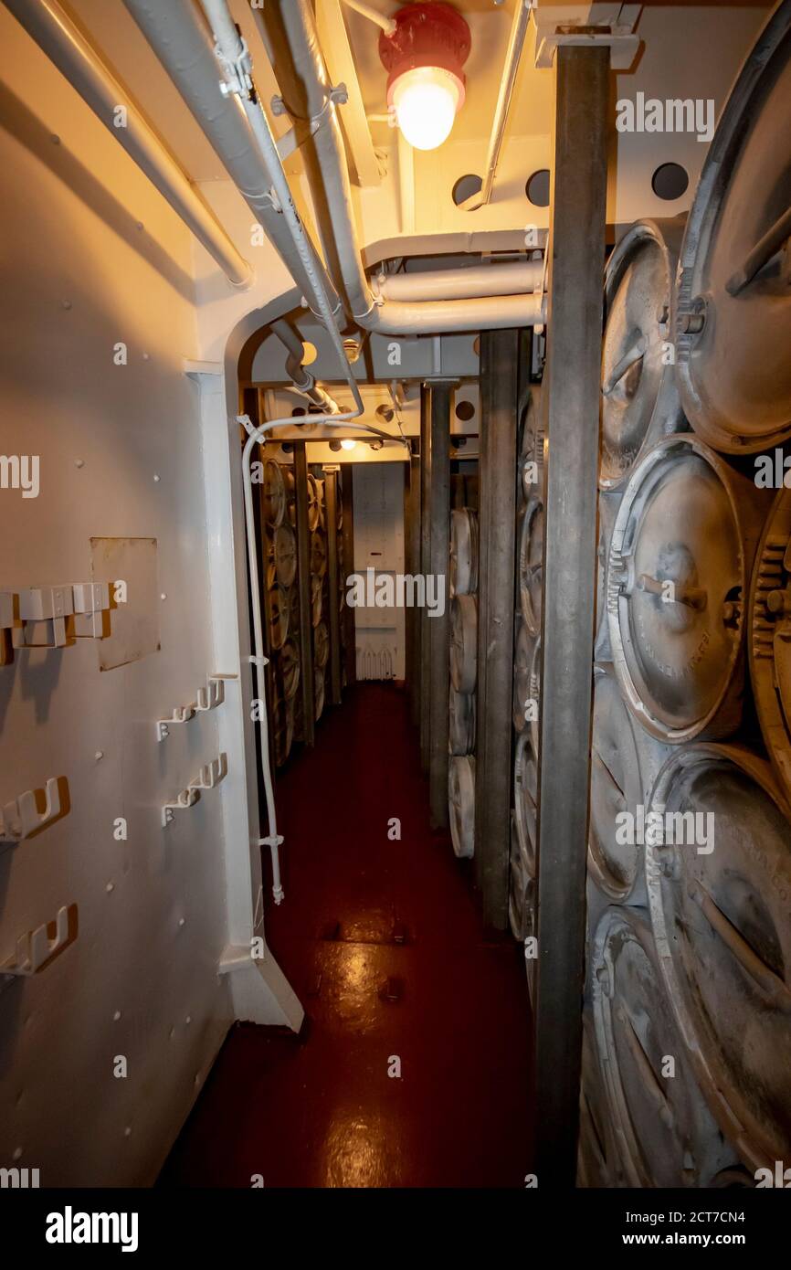Narrow corridor on a ship Stock Photo - Alamy