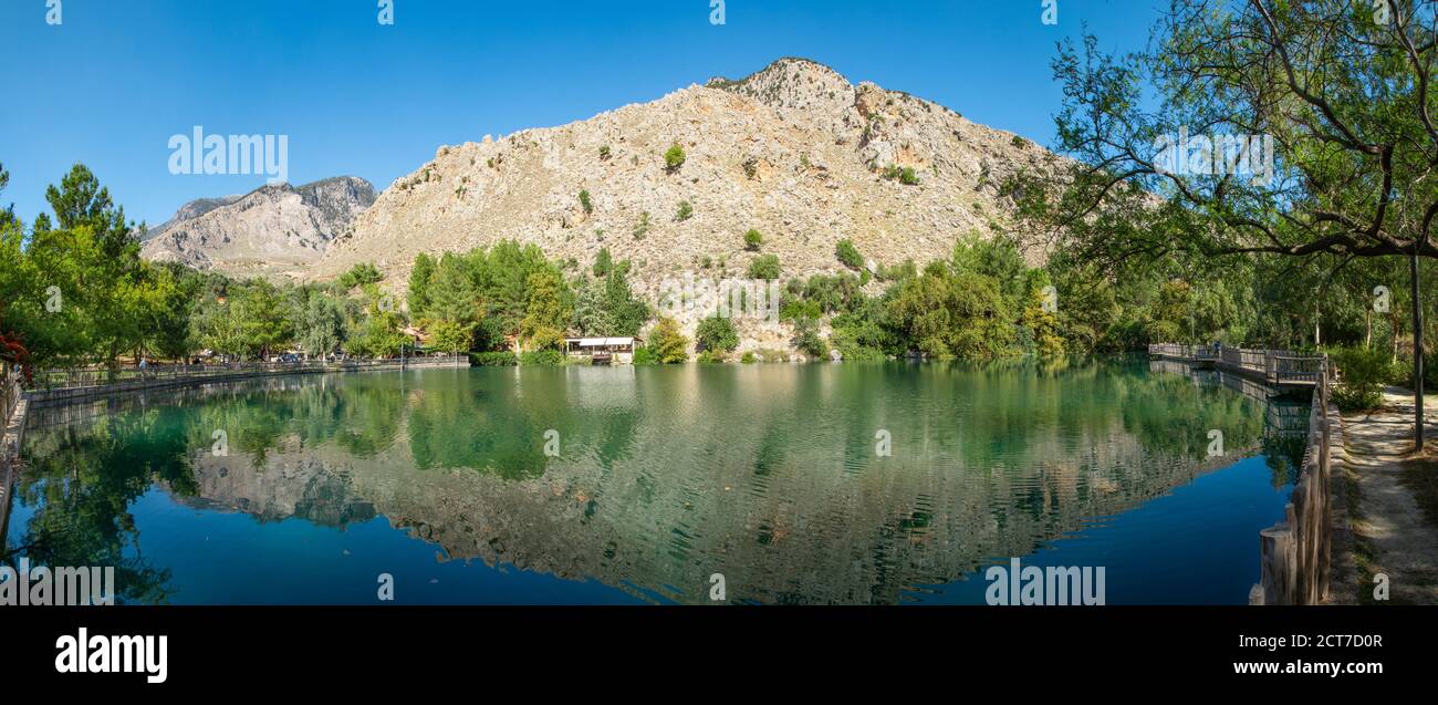Zaros Lake on Crete Island, Greece. Panoramic view of Zaros lake with ...