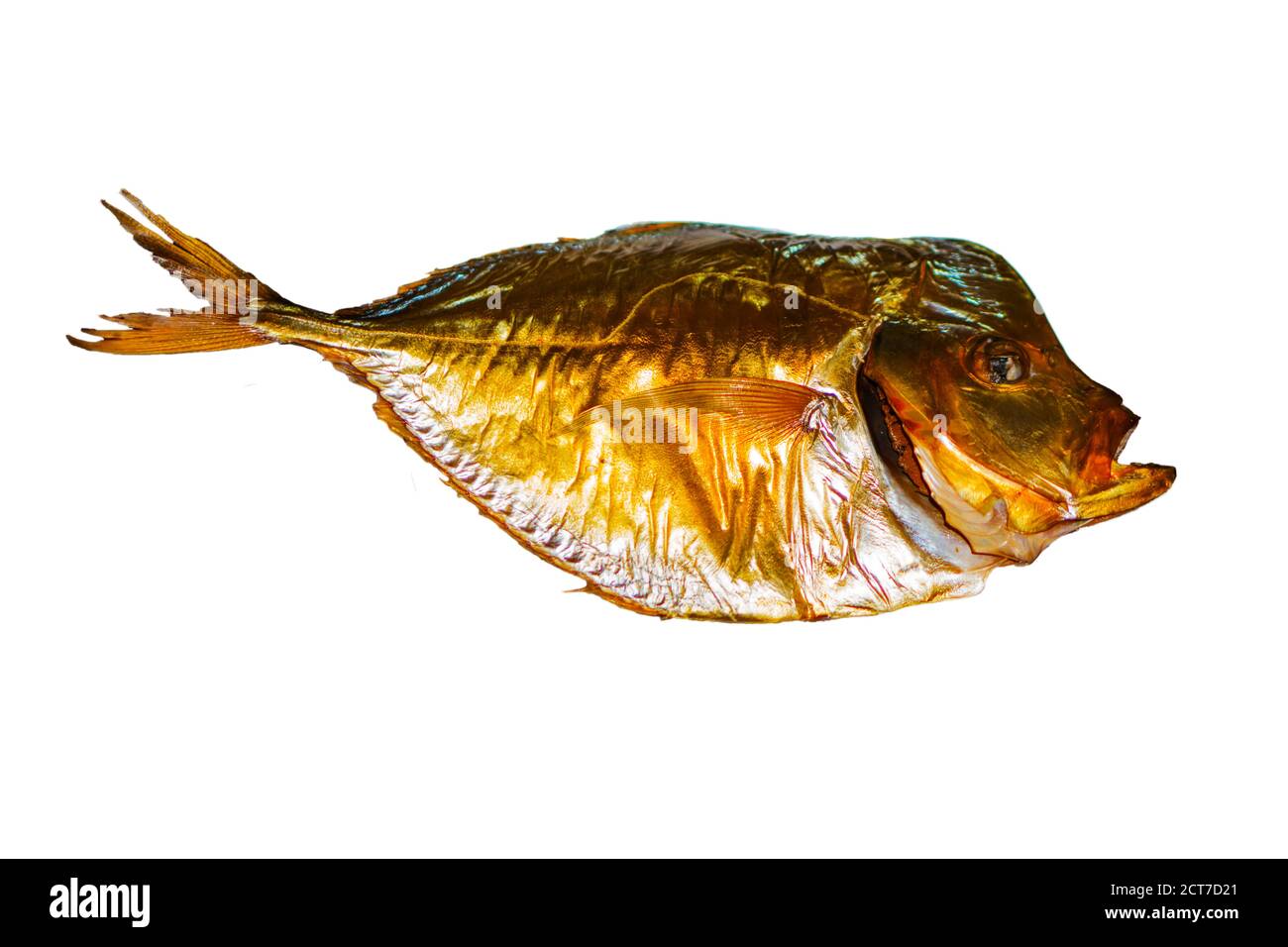 Smoked cold vomer fish isolated on white background, top view Stock ...