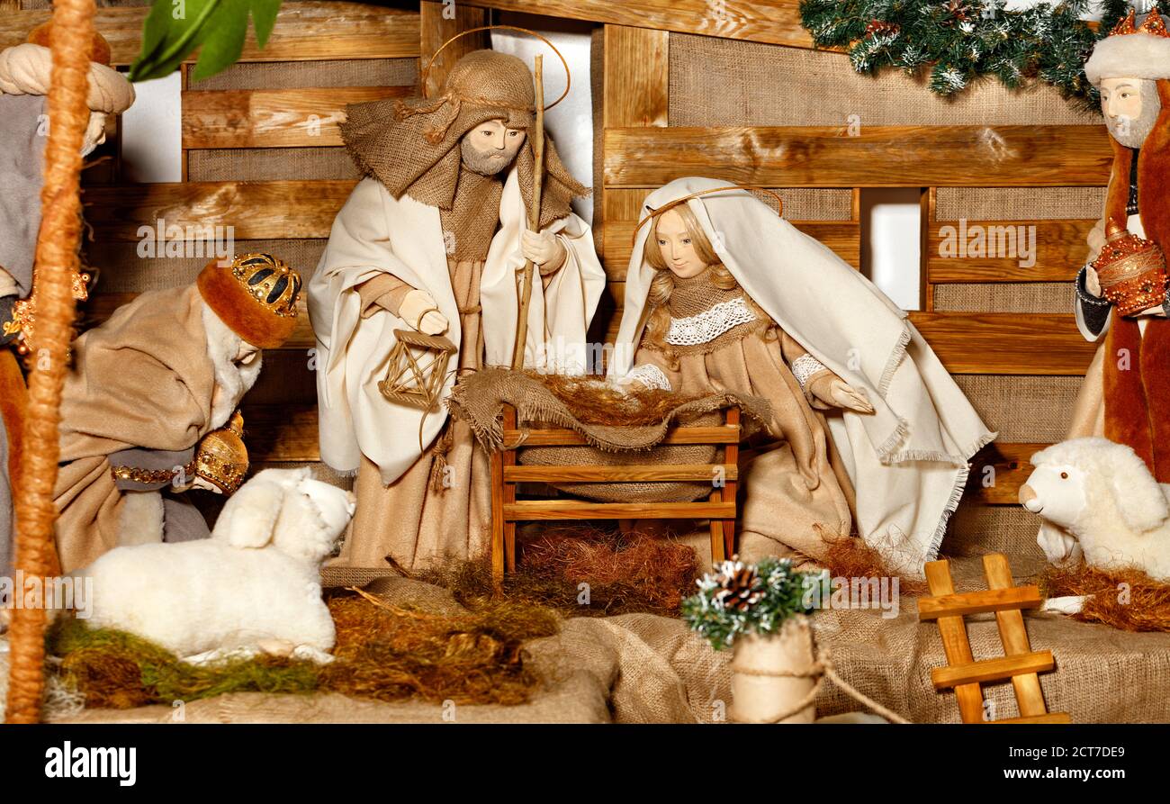 Puppet composition of the Nativity of Christ with the Jesus, Virgin ...