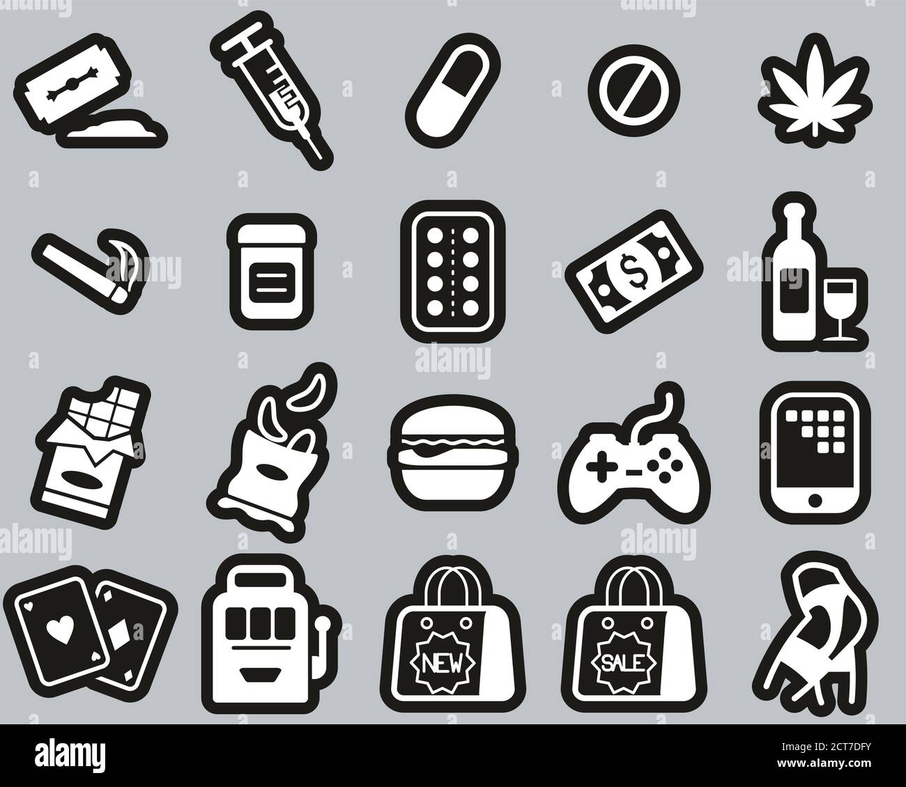 Addiction Icons White On Black Sticker Set Big Stock Vector Image & Art ...