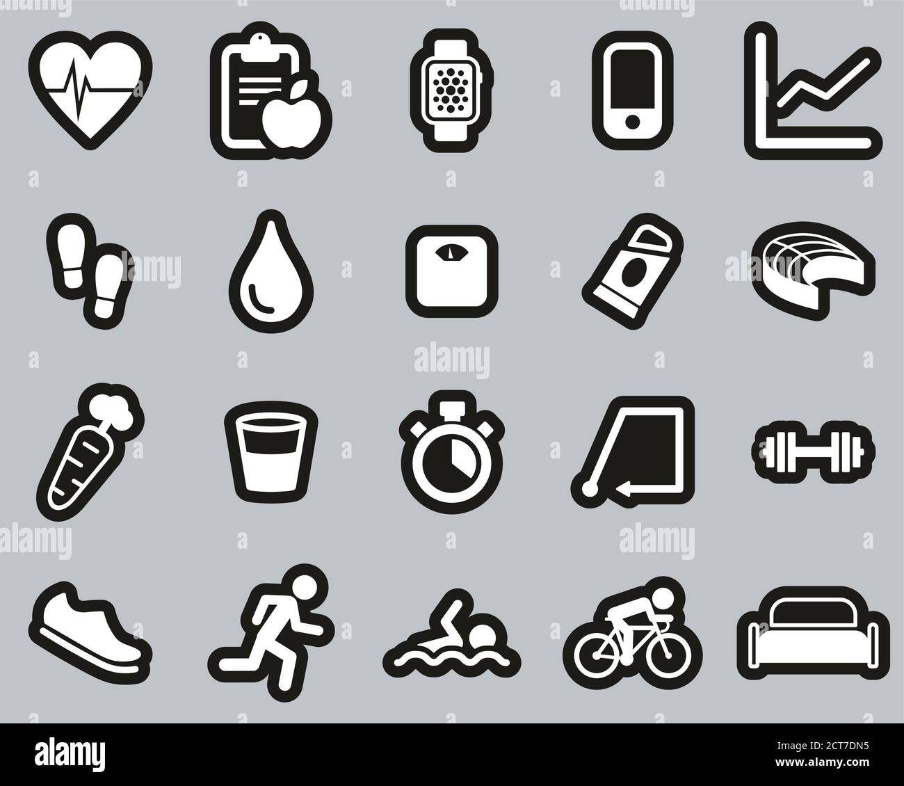 Activity Tracker Icons White On Black Sticker Set Big Stock Vector ...