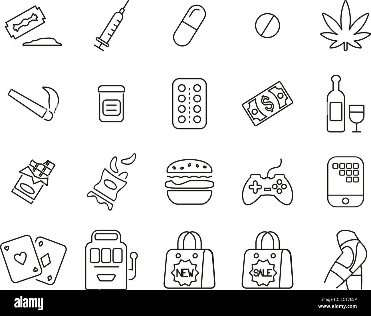 Addiction Icons Thin Line Set Big Stock Vector Image & Art - Alamy