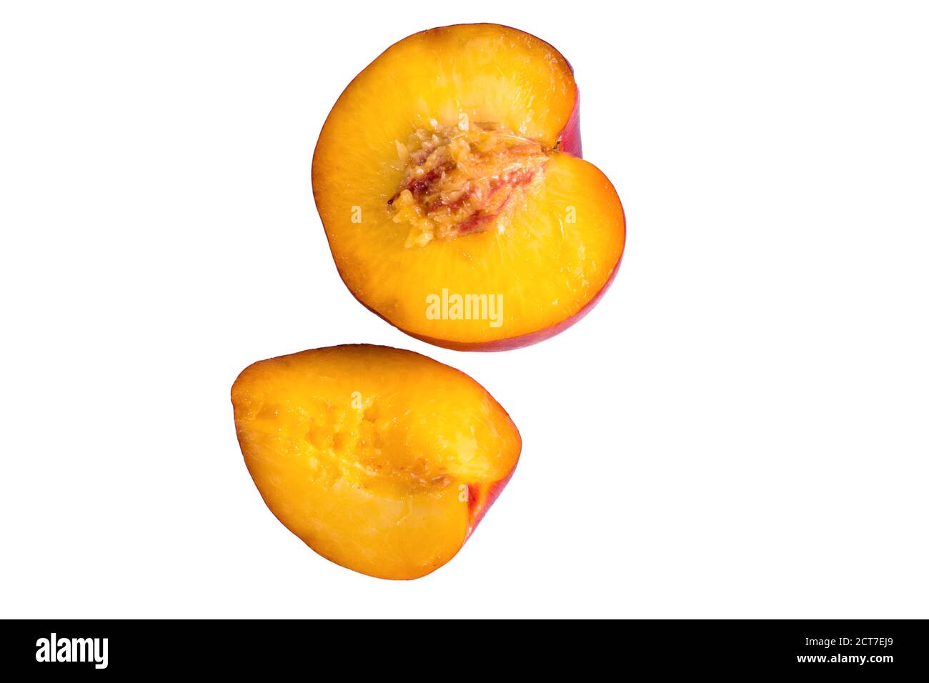 half and quarter peach on a white background Stock Photo - Alamy