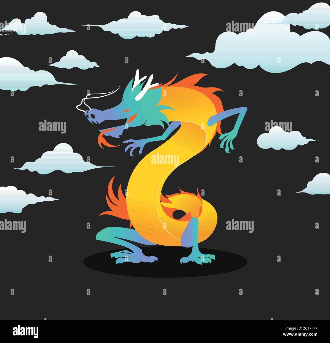 Yellow dragon on black background. Vector illustration Stock Vector ...