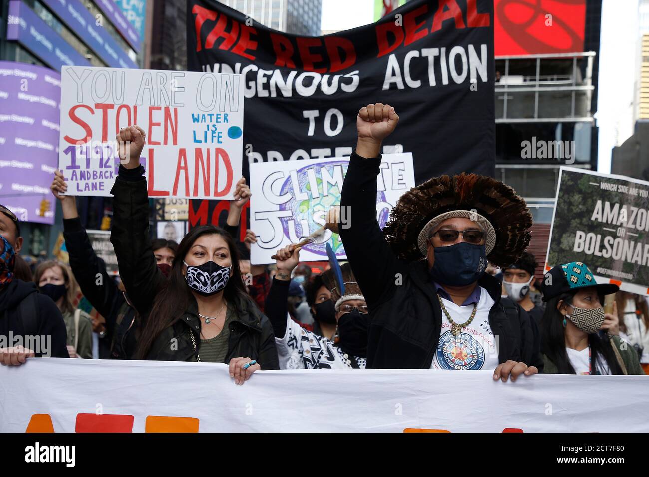 New York City, USA. 20th Sep, 2020. Demonstrators representing climate ...