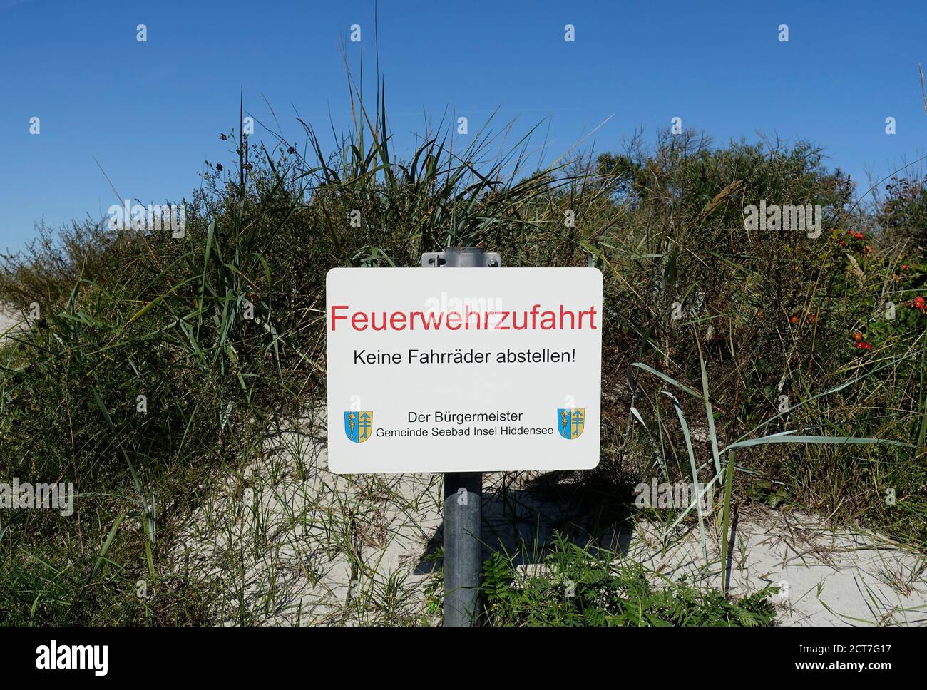 Sign, fire rescue path, beach of Hiddensee, Ruegen, Germany Stock Photo ...