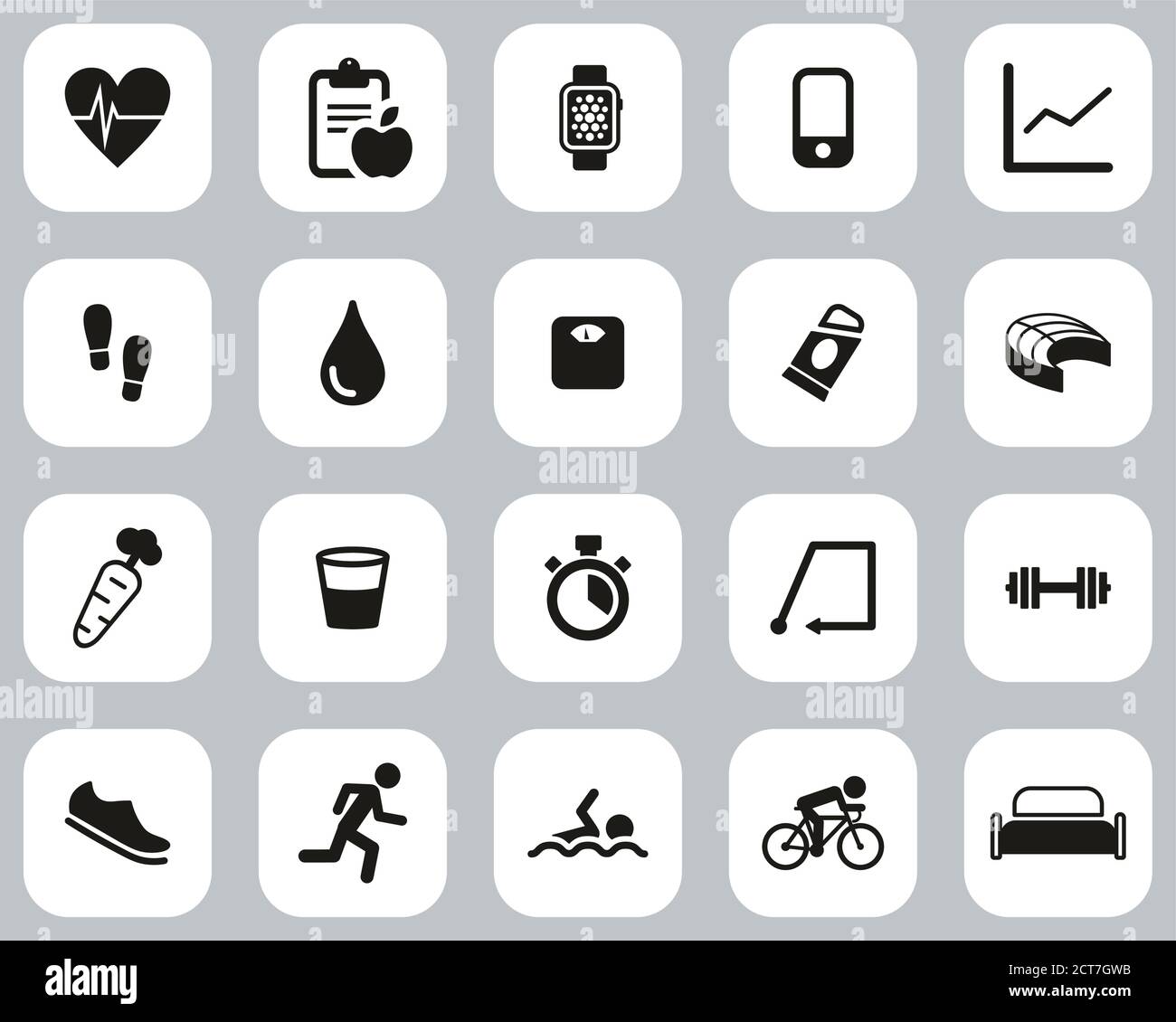 Activity Tracker Icons Black & White Flat Design Set Big Stock Vector ...
