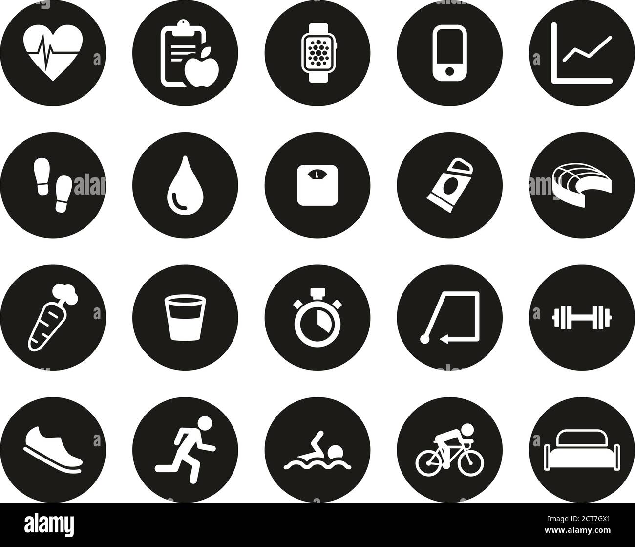 Activity Tracker Icons White On Black Flat Design Circle Set Big Stock ...