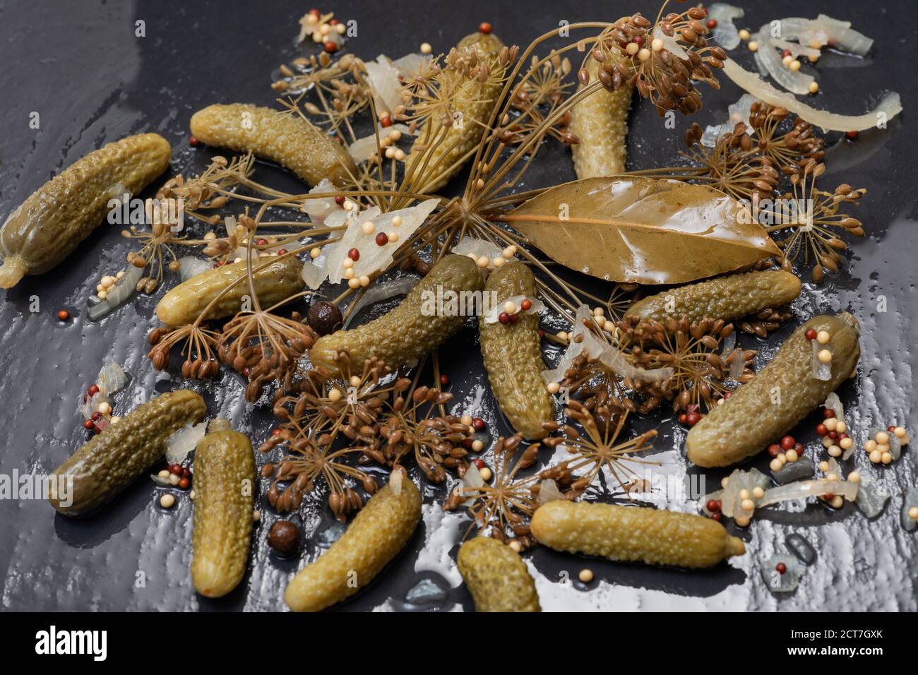 Extra Fine Cornichons - minuscule sour French pickles on natural stone ...
