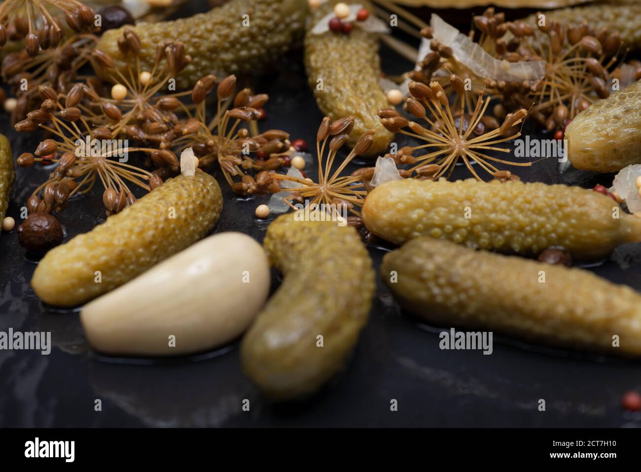Extra Fine Cornichons - minuscule sour French pickles on natural stone ...
