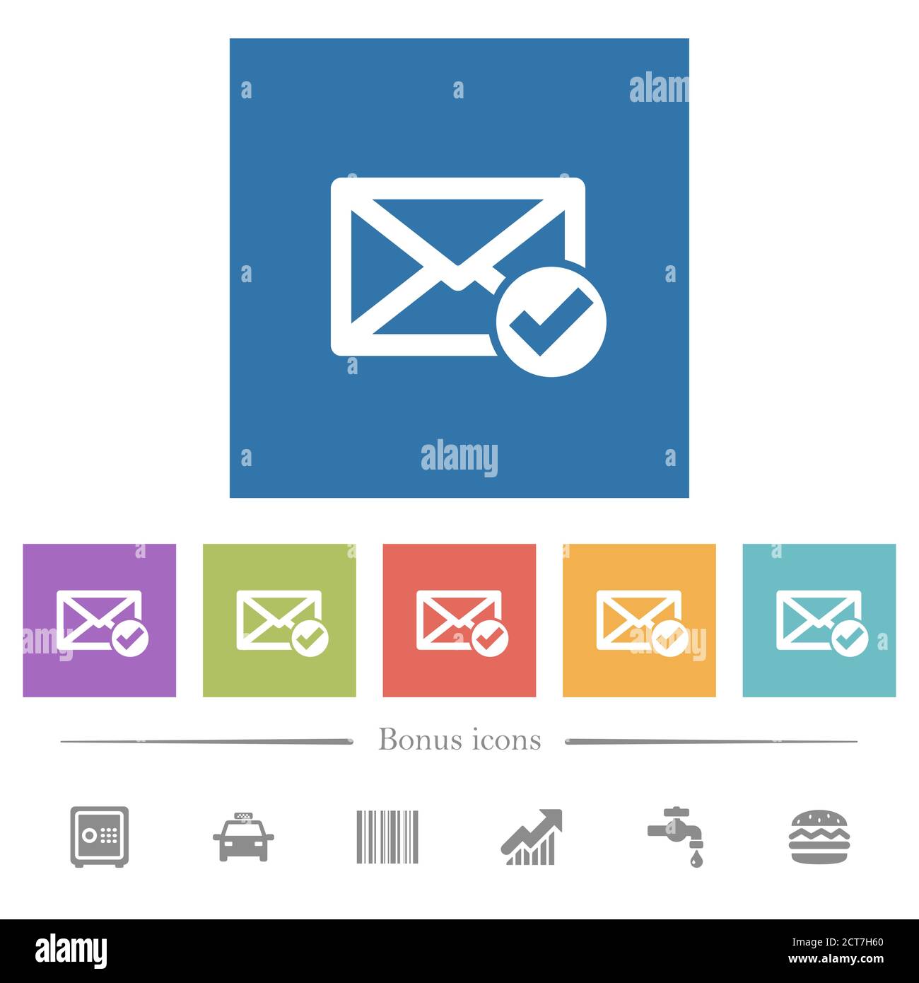 Mail read flat white icons in square backgrounds. 6 bonus icons ...