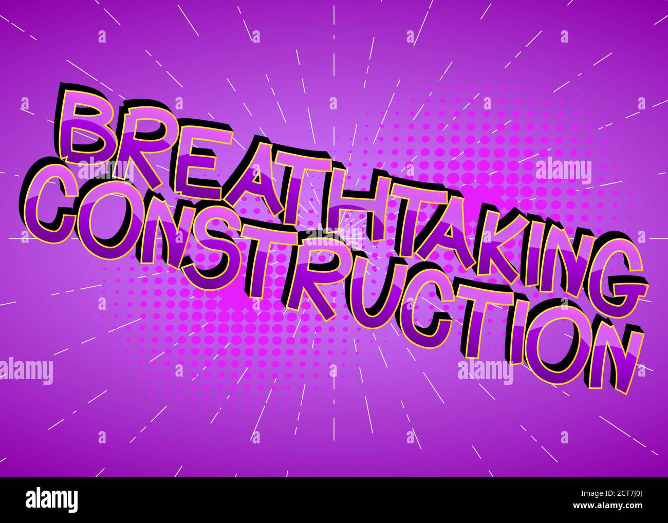 Breathtaking Construction comic book style cartoon words on abstract ...