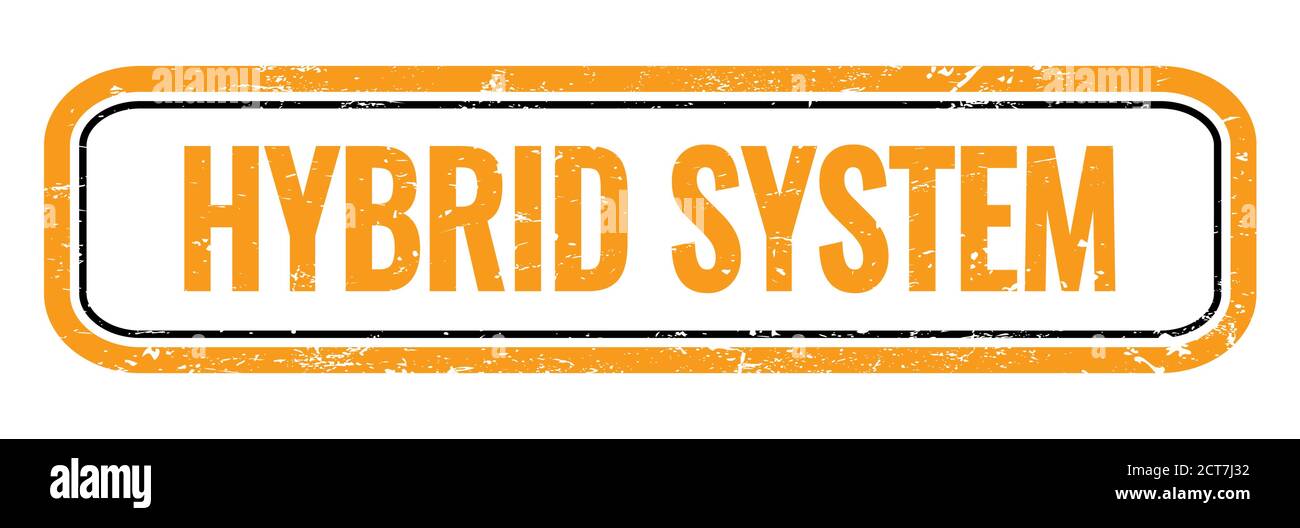 HYBRID SYSTEM orange grungy rectangle stamp sign Stock Photo - Alamy