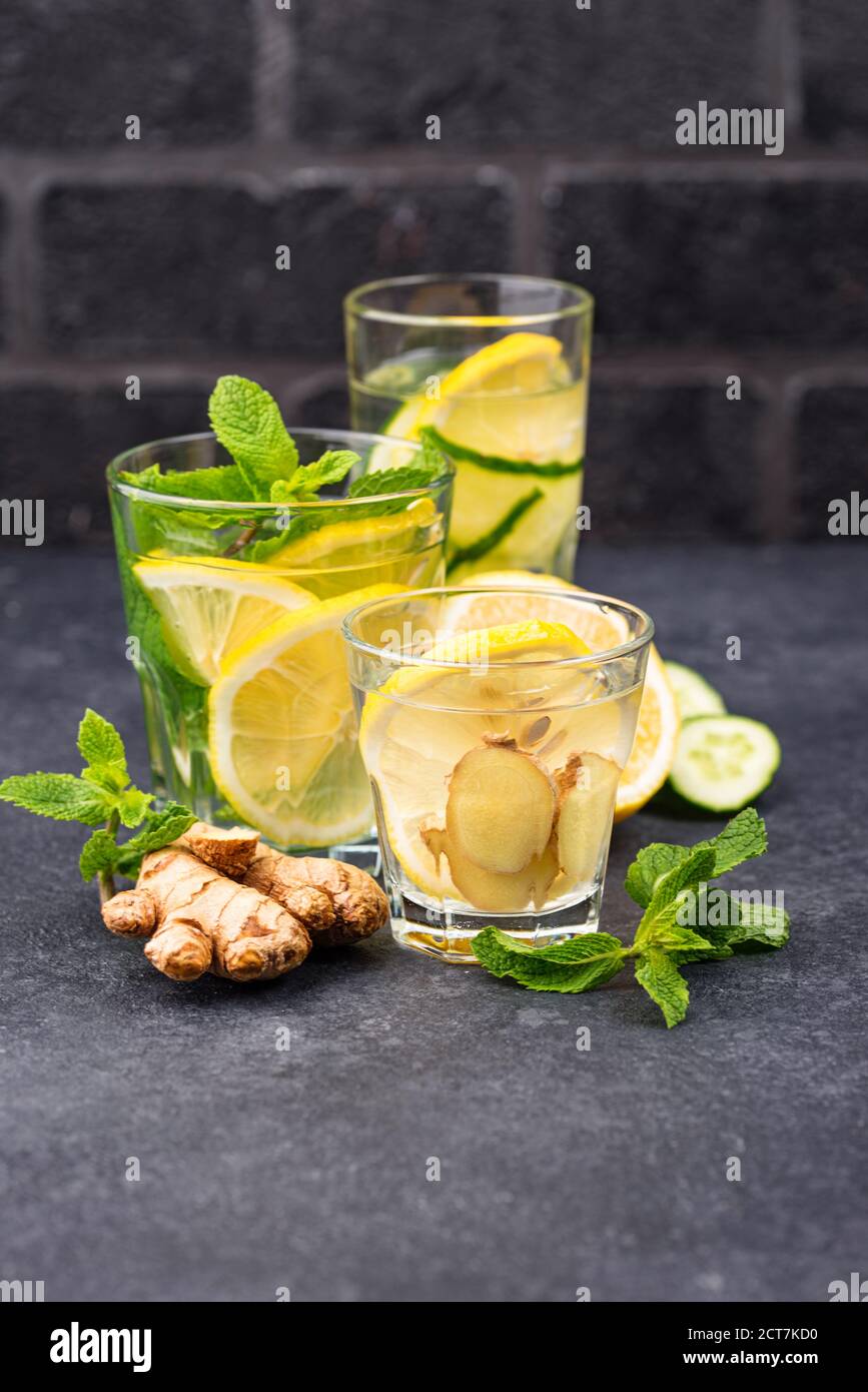 Set of various healthy detox water Stock Photo - Alamy