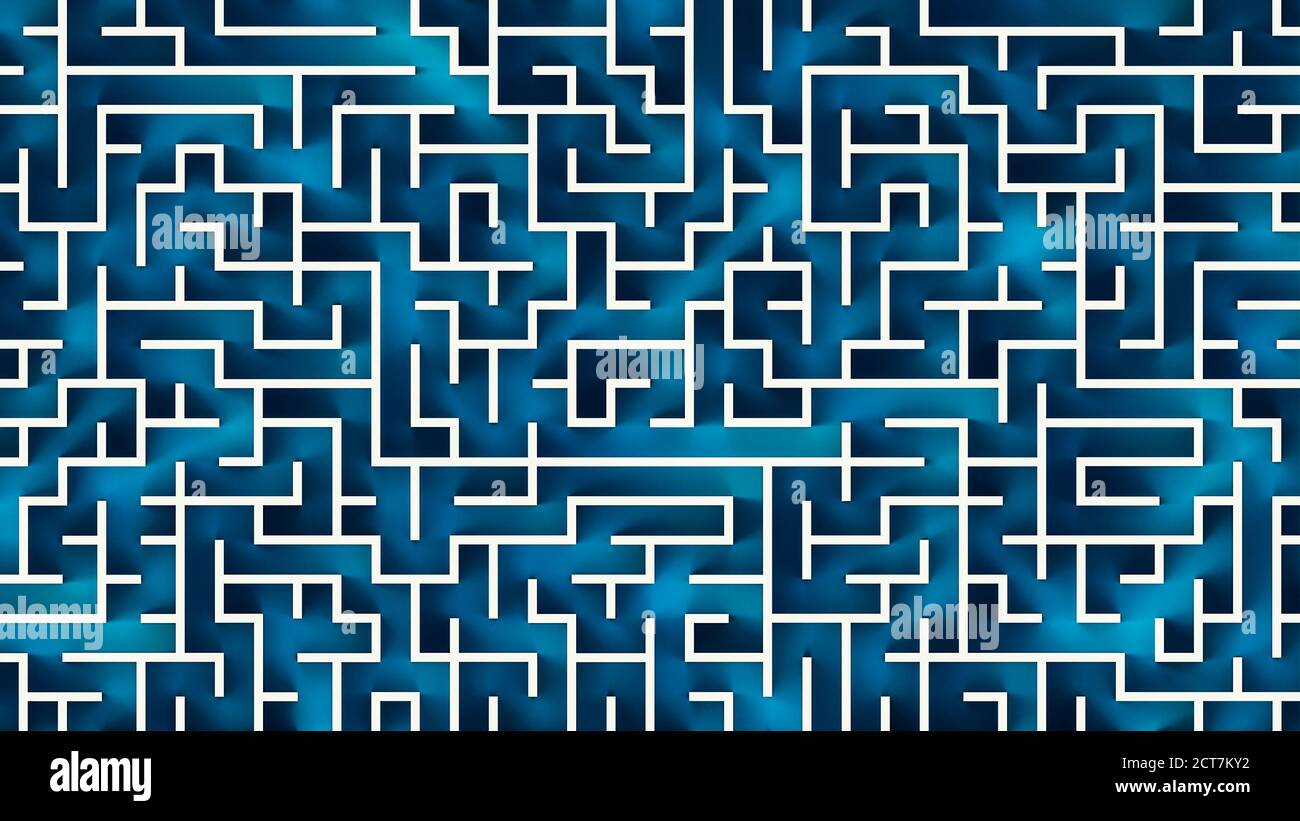 Top view of a blue and white labyrinth or maze 3D rendering ...