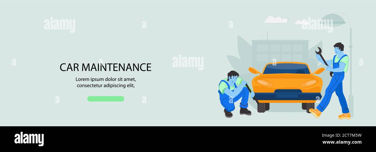 Auto mechanic and car maintenance service banner flat vector ...