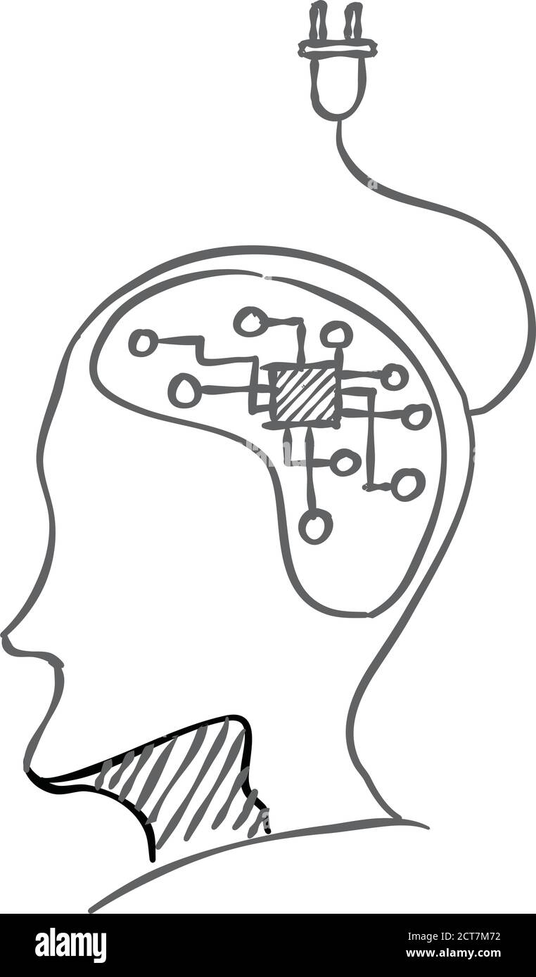 Artificial Intelligence Concept Icon In Sketch Drawing Human Head With