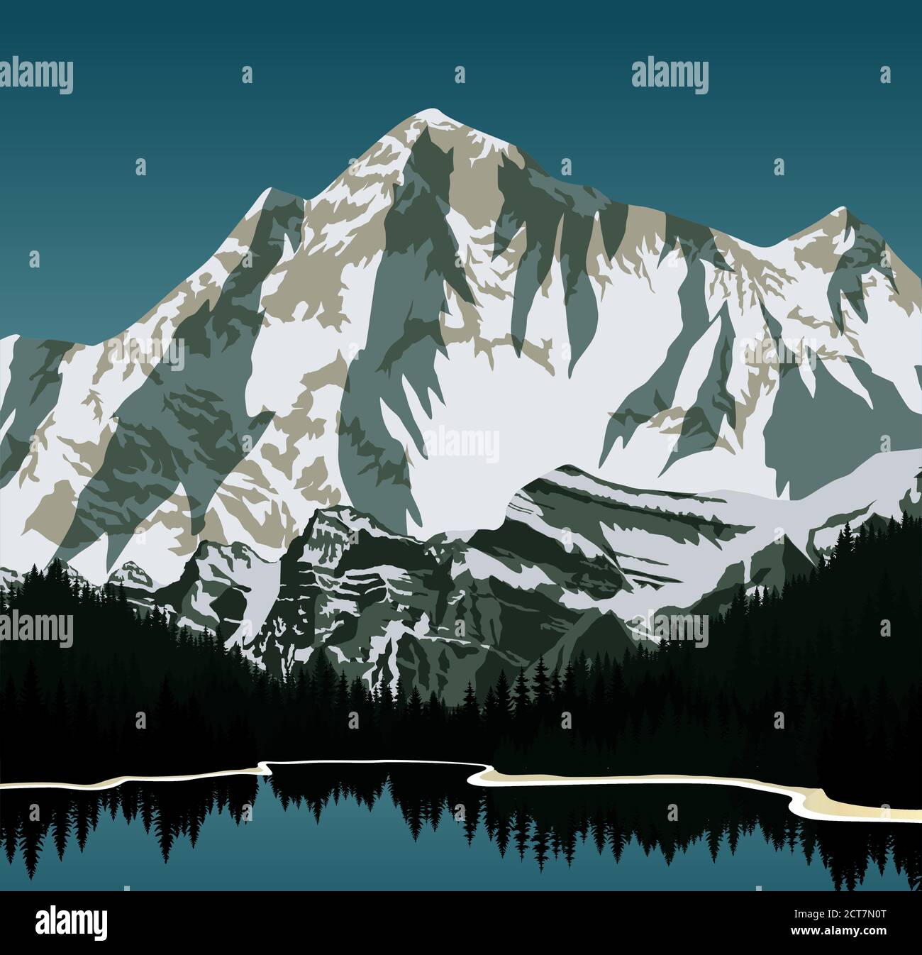 Vector lake in mountains with woodland Stock Vector Image & Art - Alamy