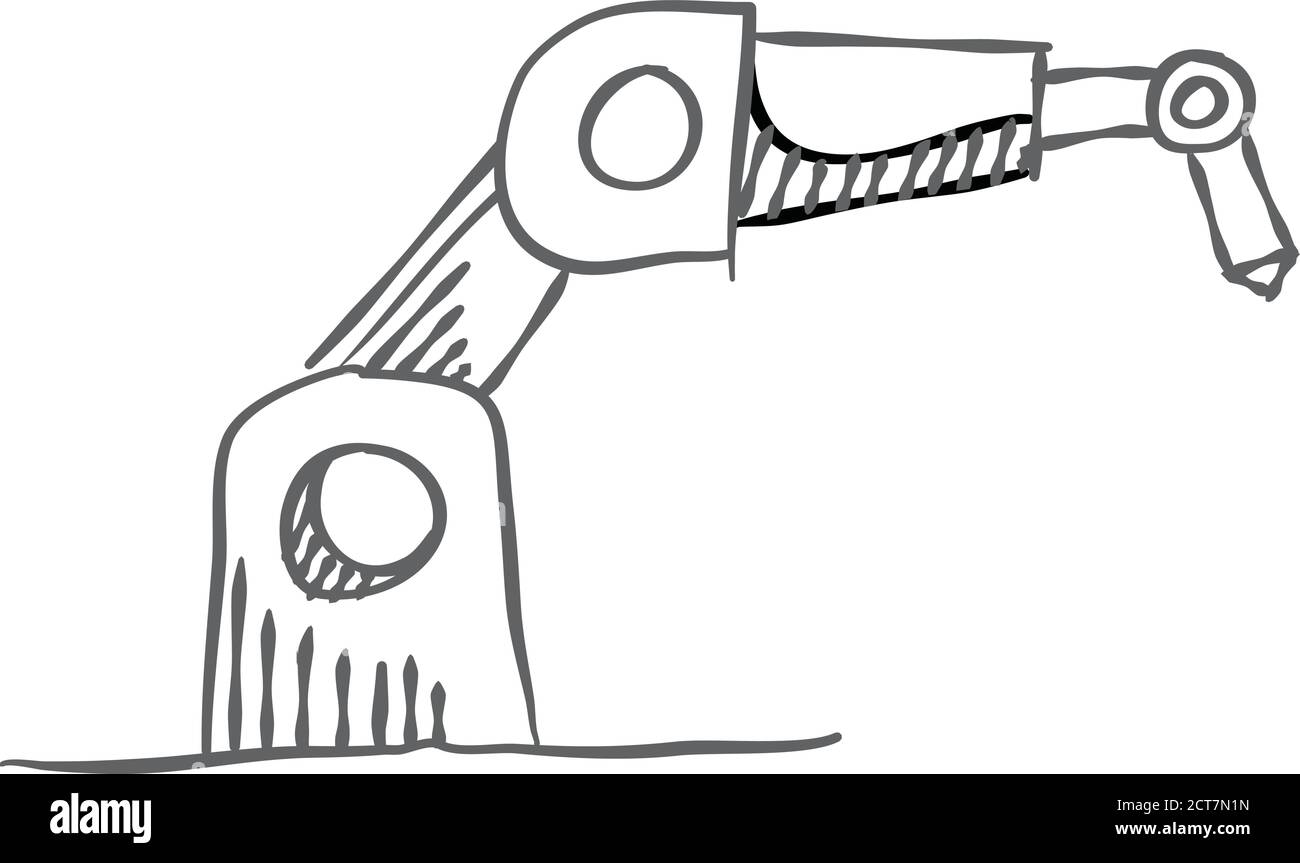 Industrial robotic arm icon in sketch style. Vector illustration Stock ...