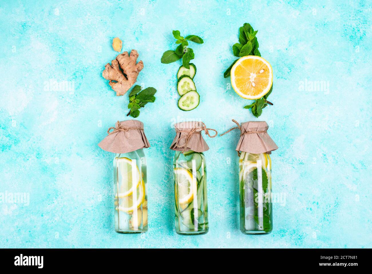 Set of various healthy detox water Stock Photo - Alamy