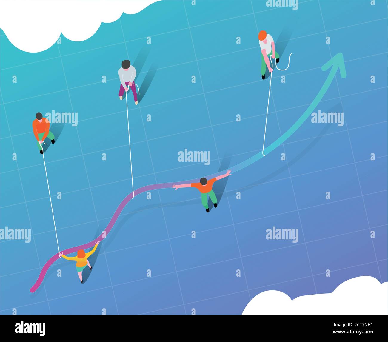 Group of people pulling line chart. Business teamwork concept Stock ...