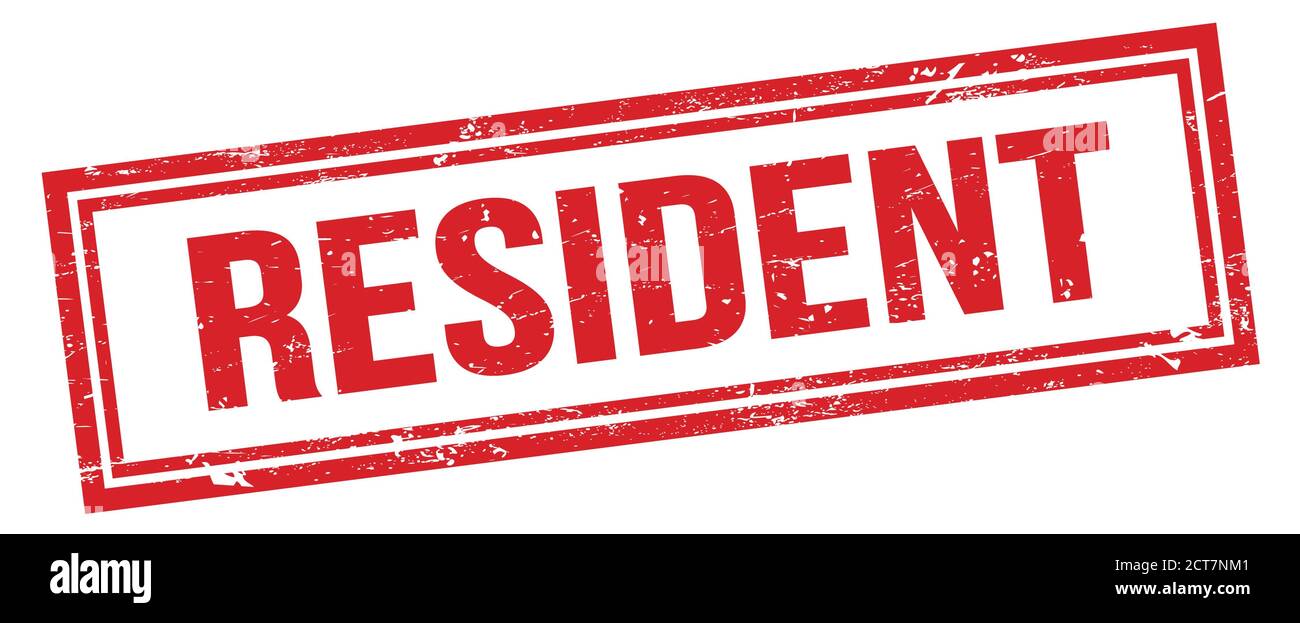 RESIDENT red grungy rectangle stamp sign Stock Photo - Alamy