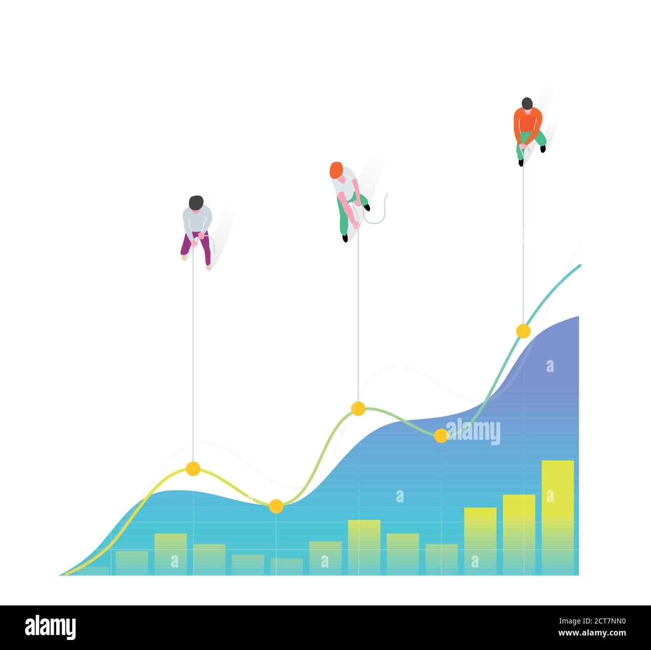 Three men pulling line chart. Stock market business concept ...
