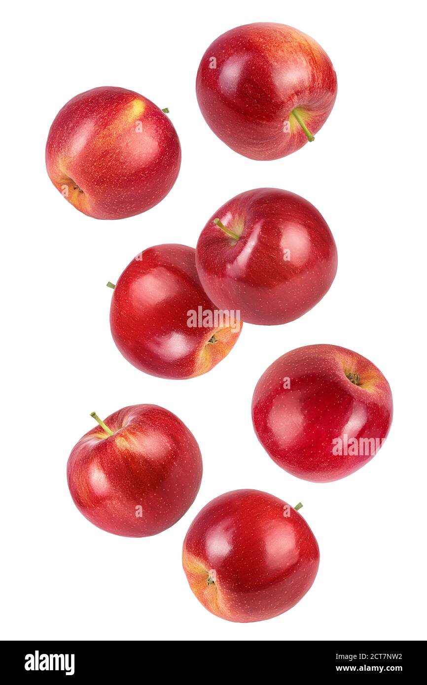 falling Red apple slices isolated on white background Stock Photo - Alamy