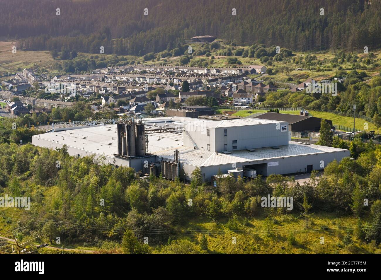 Maerdy, Rhondda, Wales - September 2020: Aerial view of the SPC factory ...