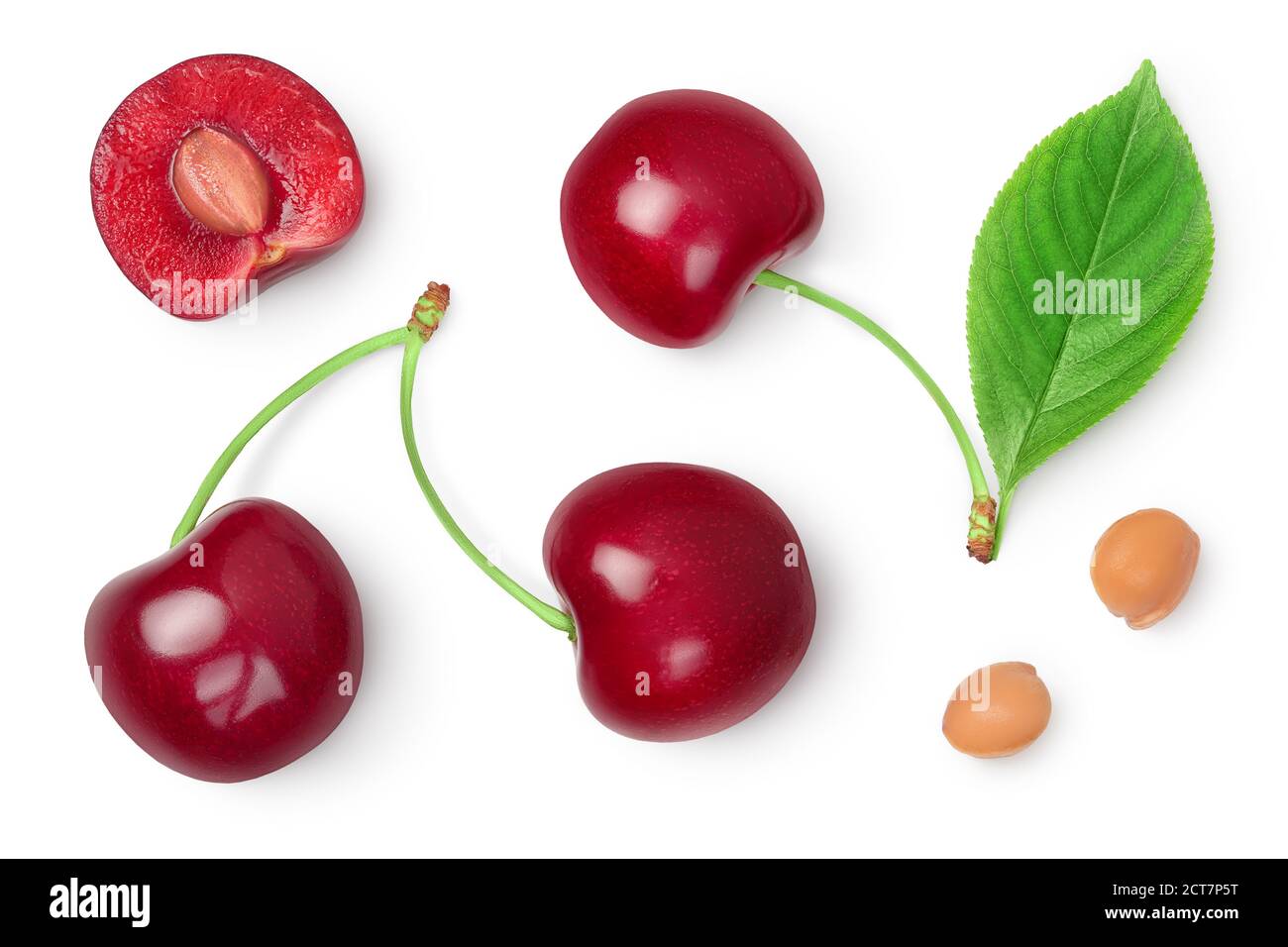 red sweet cherry isolated on white background with clipping path . Top ...