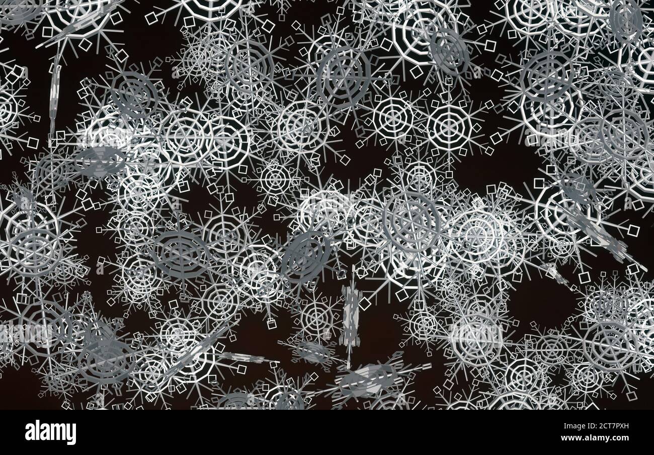 polygonal snowflakes fly on black background, 3d render Stock Photo - Alamy