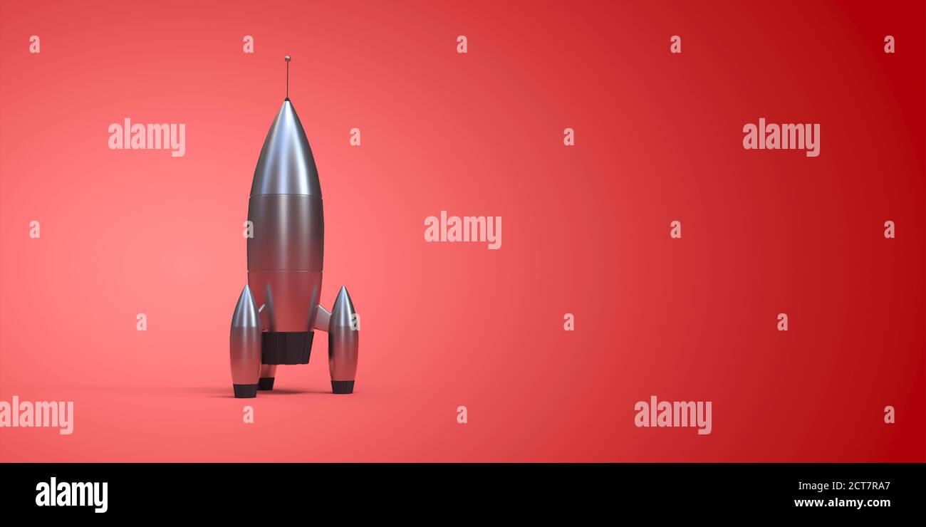 rocket ready for take off, red background 3d rendering Stock Photo - Alamy